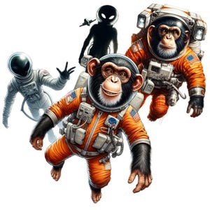 Astronaut Monkey Drawing, Alien Png, Watercolor Chimpanzee Png, Monkey ...