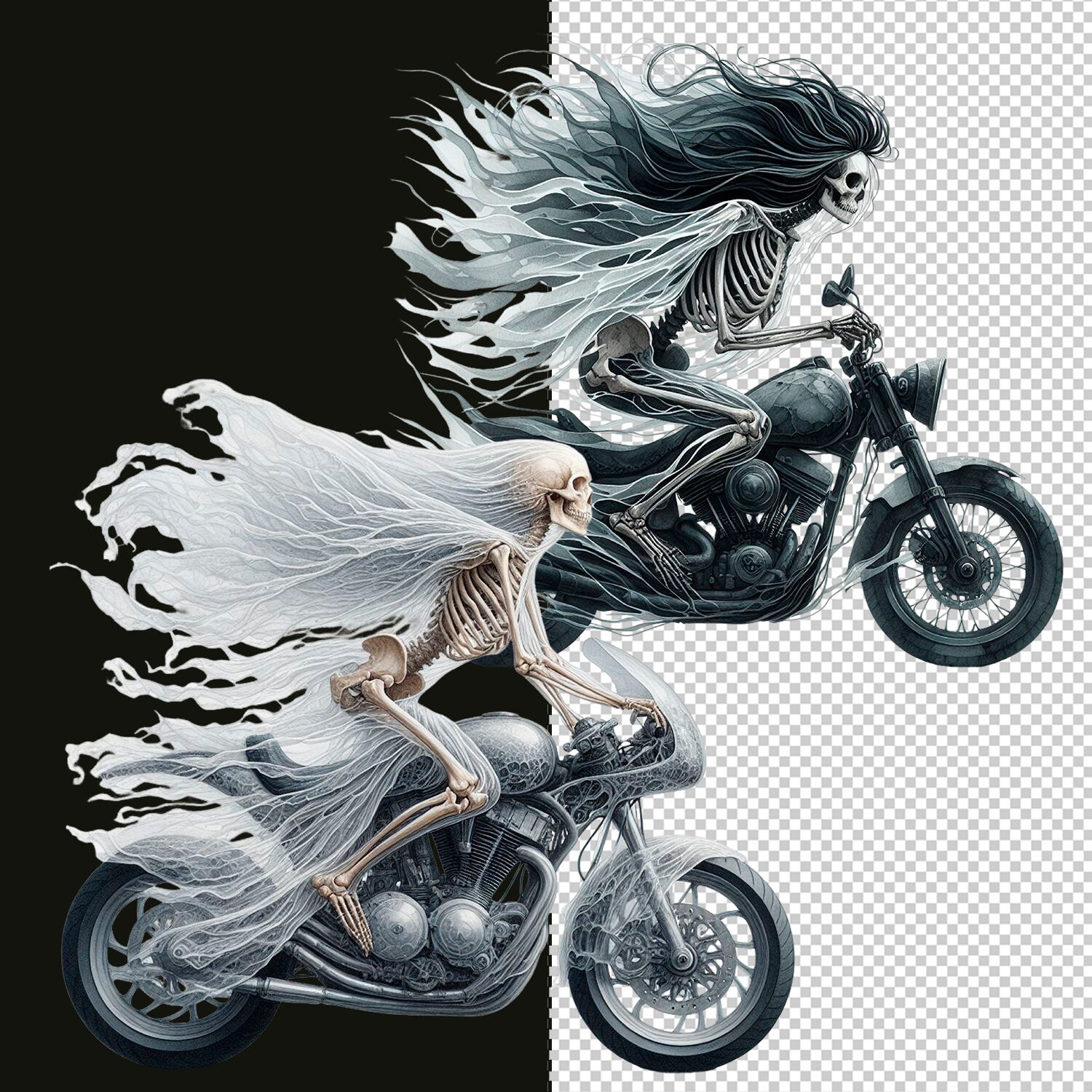 Skeleton Biker Clipart, Horror Clipart, Set of Watercolor Zombies ...