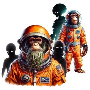 Astronaut Monkey Drawing, Alien Png, Watercolor Chimpanzee Png, Monkey ...