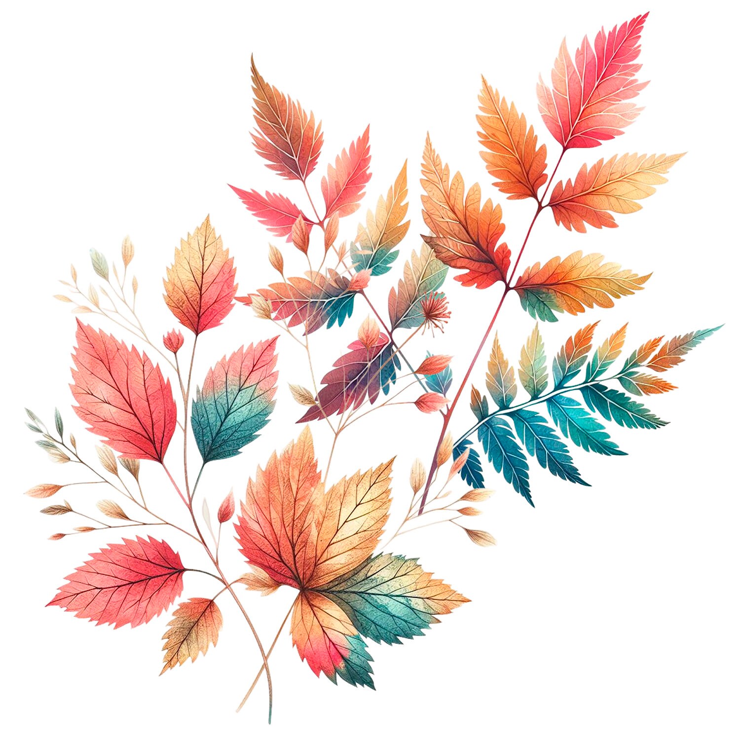 Autumn Leaves Clipart: Watercolor Flowers, Scrapbooking PNG (digital ...