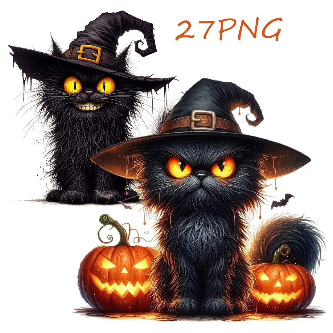 Funny Black Cat, Halloween PNG, Halloween Cat Witch PNG, Files for ...