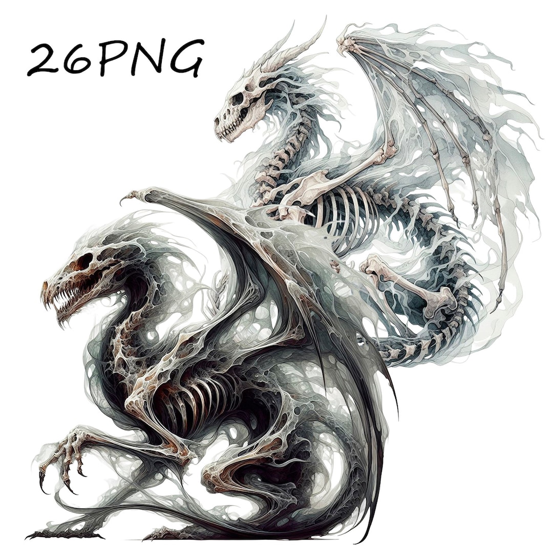 Zombie Dragon Drawing, Horror Clipart, Set of Watercolor Dragons, Files ...
