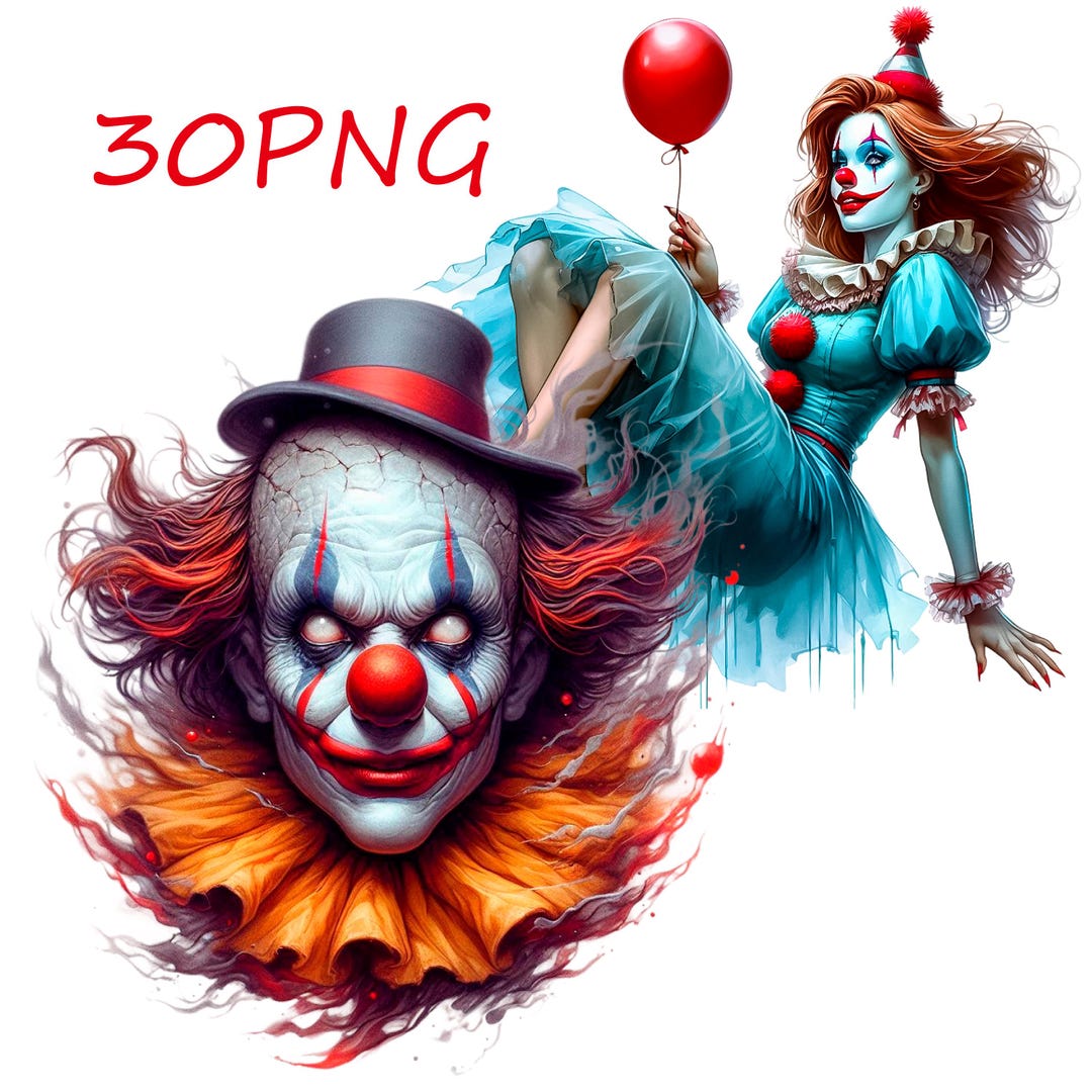 Creepy Clown PNG Images: Scary Halloween Clipart (30 PNG Transparent ...
