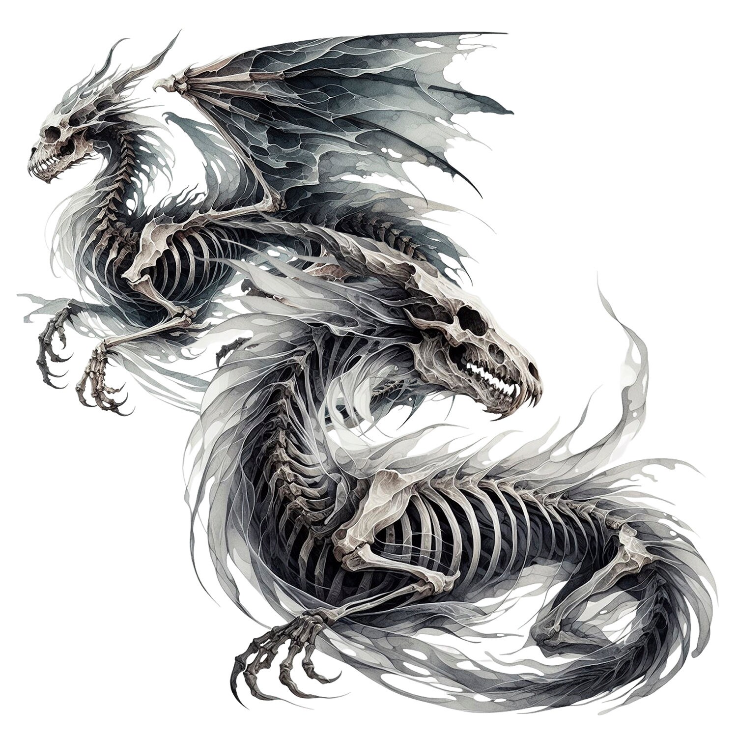 Zombie Dragon Drawing, Horror Clipart, Set of Watercolor Dragons, Files ...