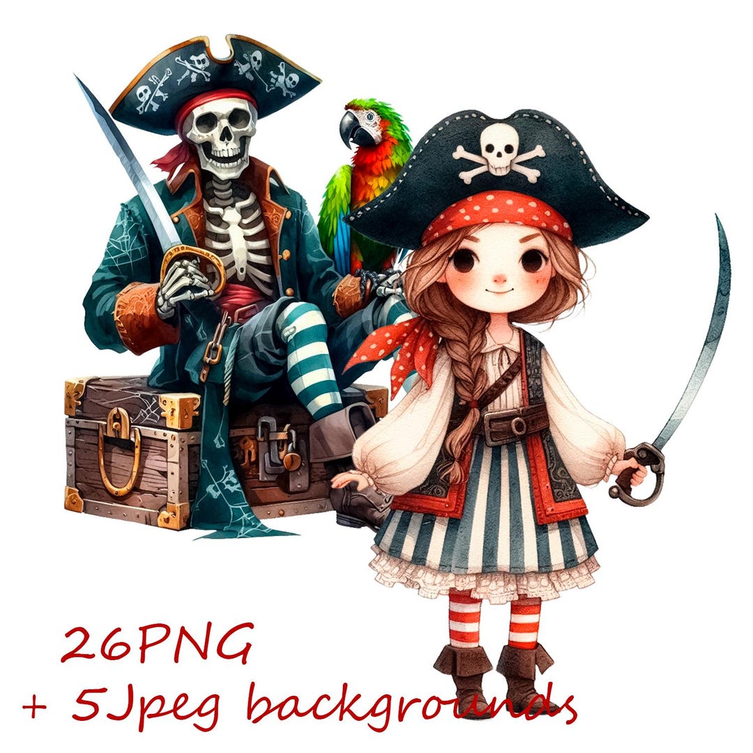 Whimsical Pirate Drawing PNG, Funny Girl Pirate, Pirate PNG, Use for ...