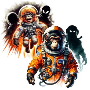 Astronaut Monkey Drawing, Alien Png, Watercolor Chimpanzee Png, Monkey ...