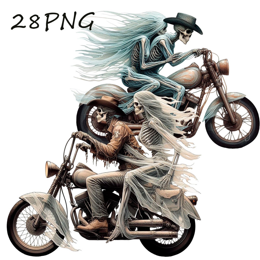 Skeleton Biker Clipart, Horror Clipart, Set of Watercolor Zombies ...