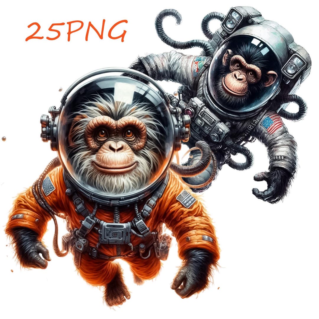 Monkey Astronaut, Astronaut Gorilla Png, Watercolor Chimpanzee Png ...