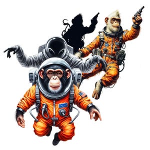 Astronaut Monkey Drawing, Alien Png, Watercolor Chimpanzee Png, Monkey ...