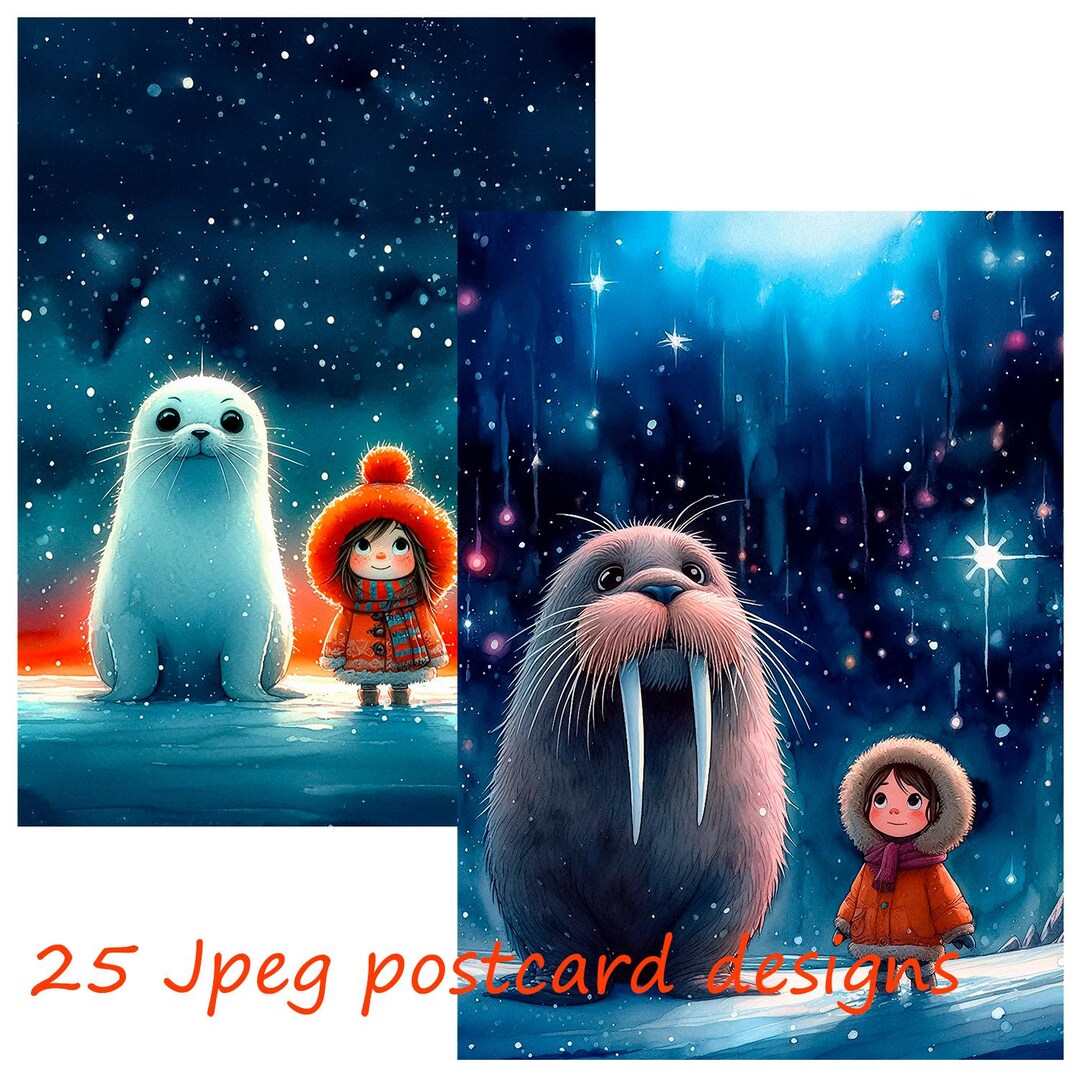 Set of Funny Animal Cards and Posters, Arctic Animals, Digital ...