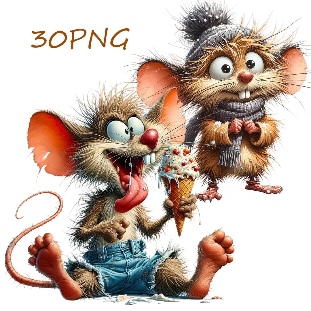 Funny Mouse Clipart: 30 PNG Illustrations, Transparent Background ...