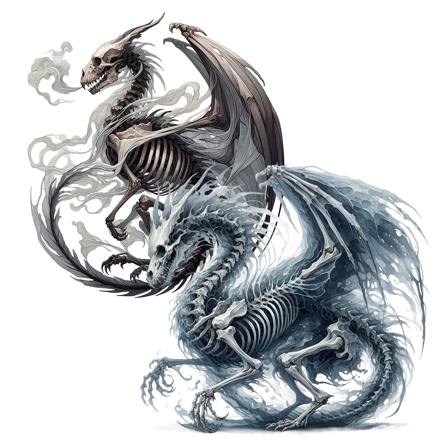 Zombie Dragon Drawing, Horror Clipart, Set of Watercolor Dragons, Files ...