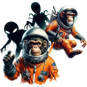 Astronaut Monkey Drawing, Alien Png, Watercolor Chimpanzee Png, Monkey ...