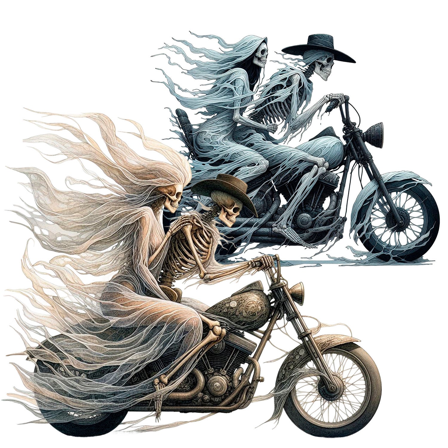 Skeleton Biker Clipart, Horror Clipart, Set of Watercolor Zombies ...