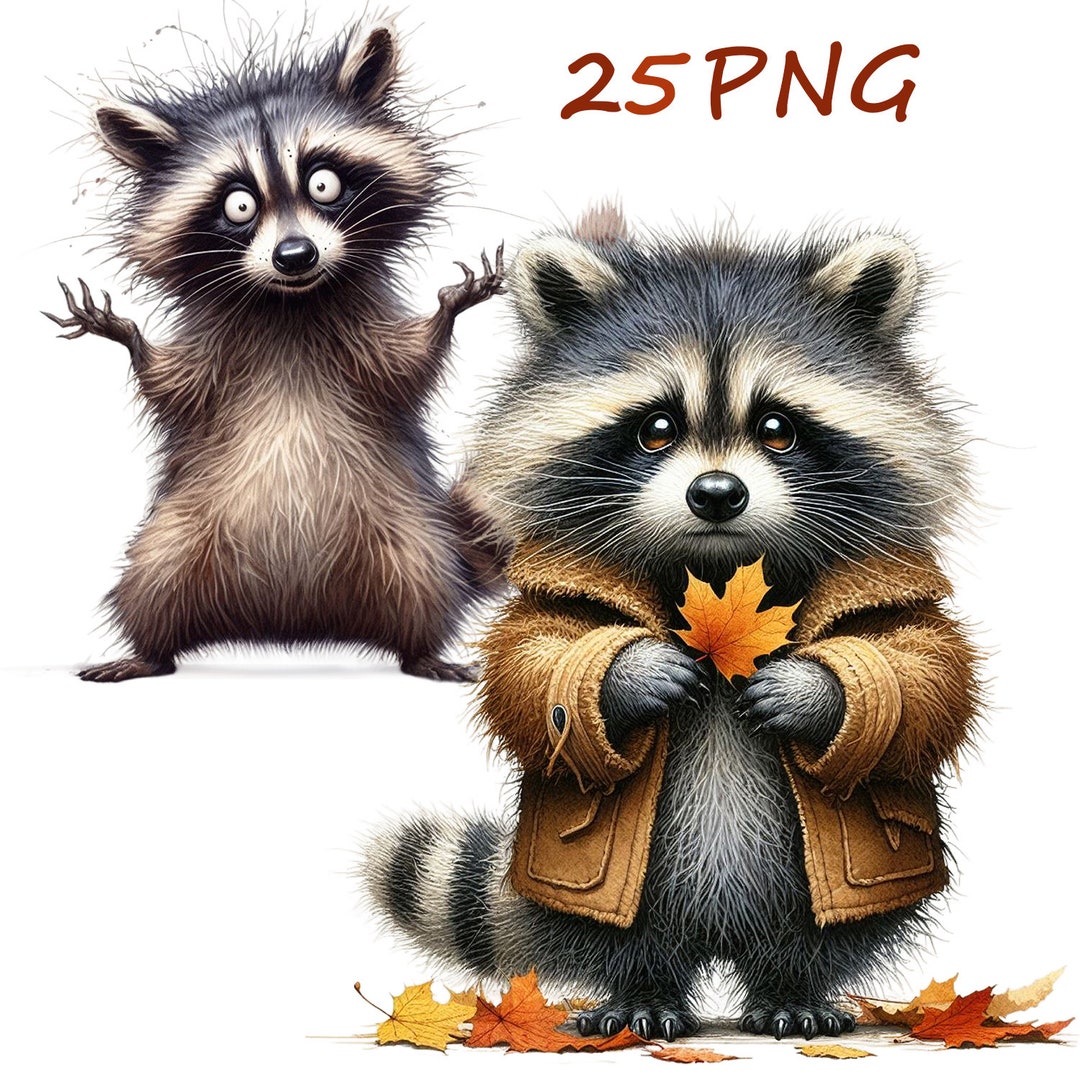 Funny, Whimsical Raccoon Illustrations, Creative Files for Digital ...