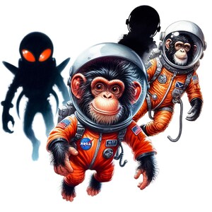 Astronaut Monkey Drawing, Alien Png, Watercolor Chimpanzee Png, Monkey ...