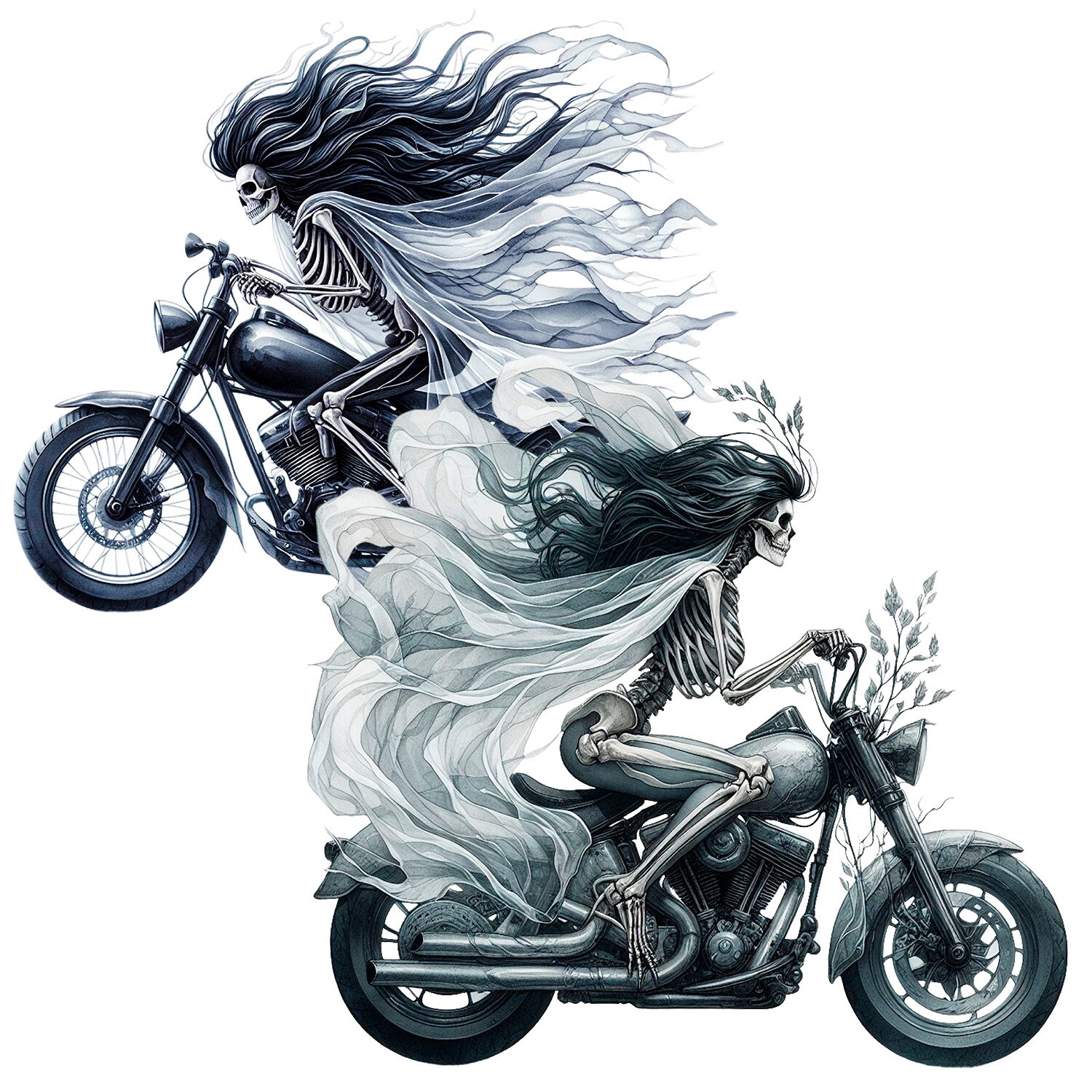 Skeleton Biker Clipart, Horror Clipart, Set of Watercolor Zombies ...