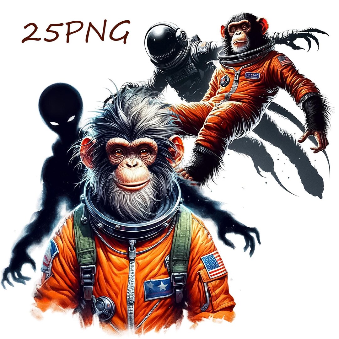Astronaut Monkey Drawing, Alien Png, Watercolor Chimpanzee Png, Monkey ...