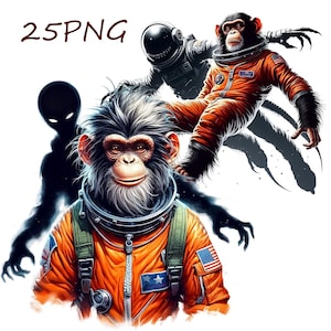Astronaut Monkey Drawing, Alien Png, Watercolor Chimpanzee Png, Monkey ...