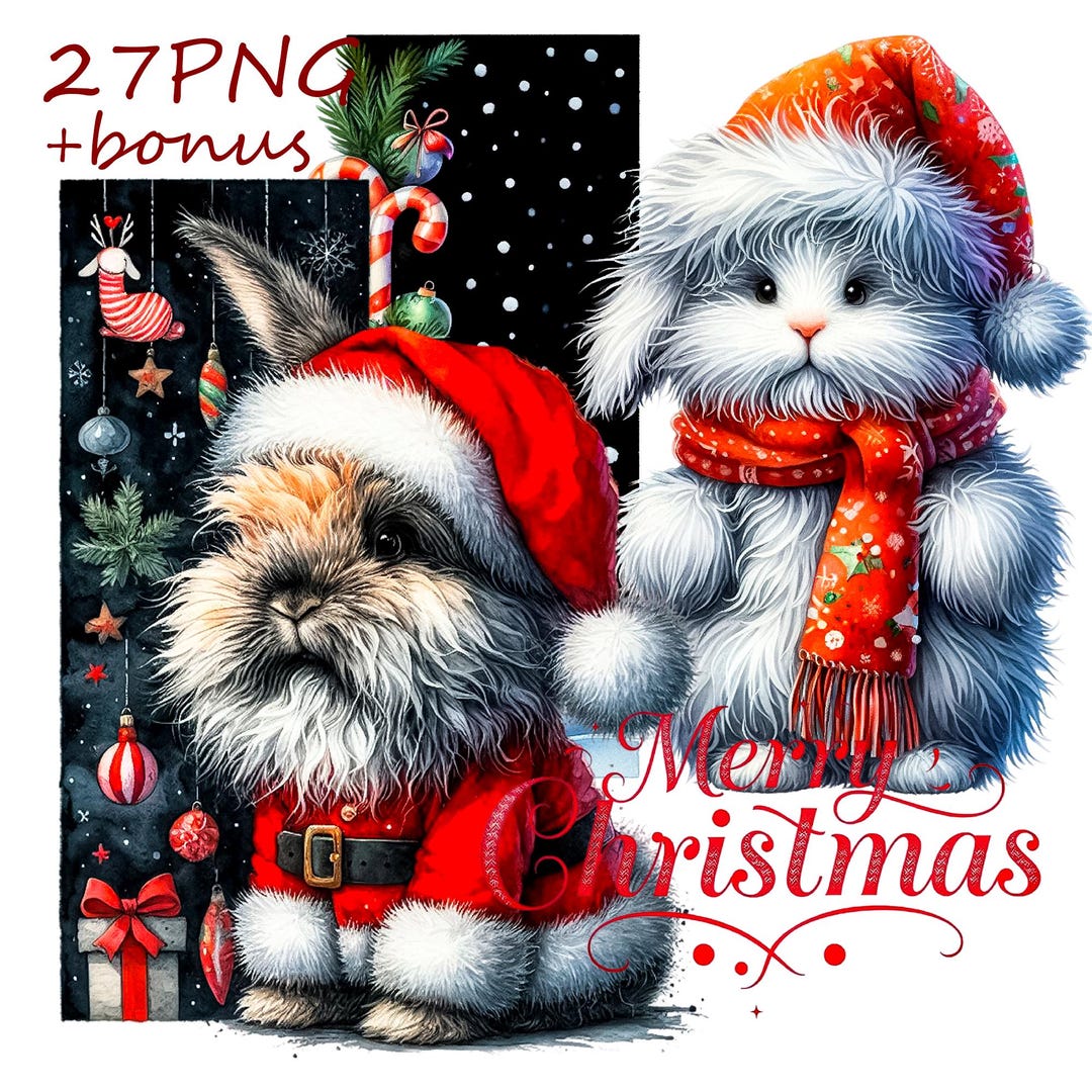 Christmas Bunny PNG Clipart: 27 Transparent Files (digital Download) - Etsy