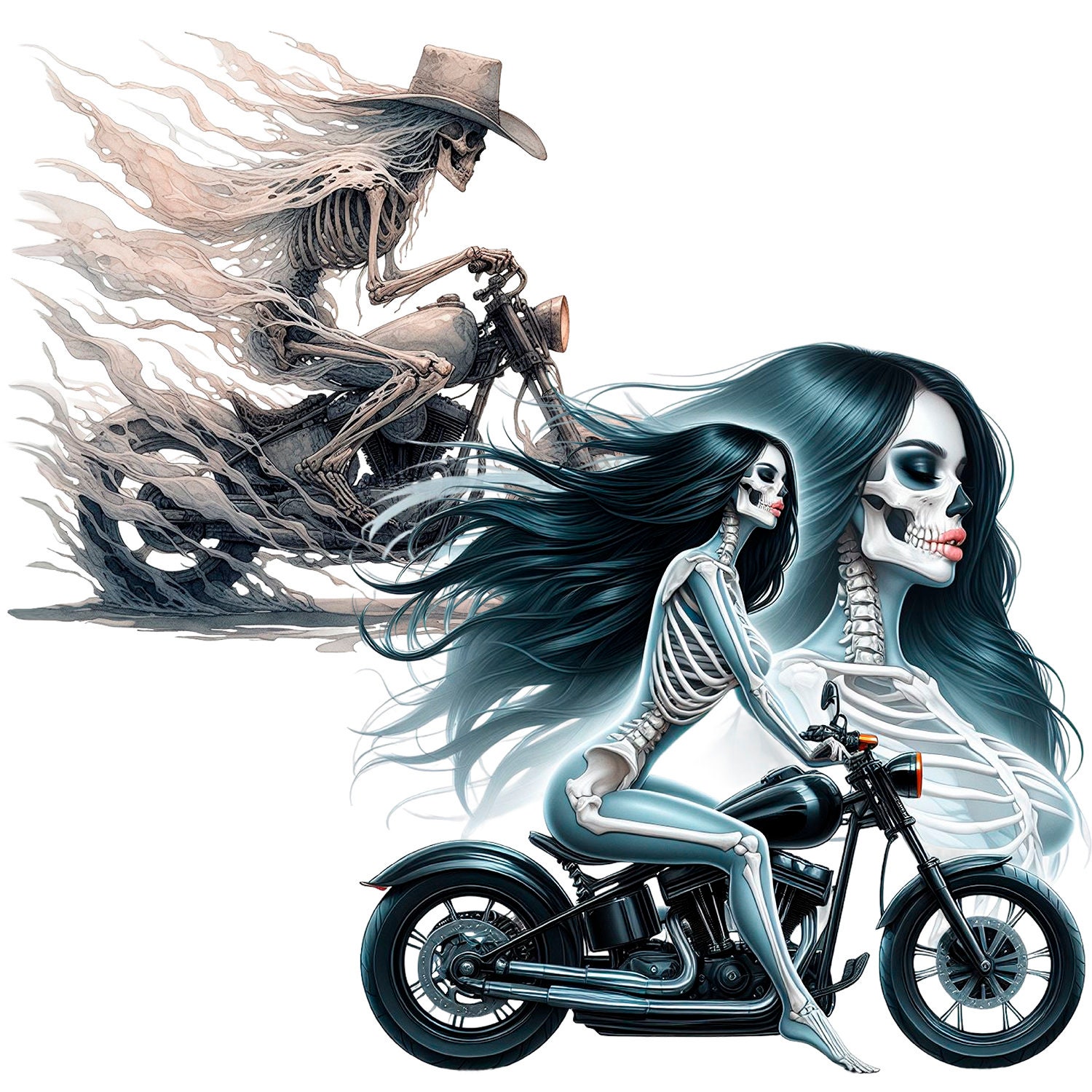 Skeleton Biker Clipart, Horror Clipart, Set of Watercolor Zombies ...