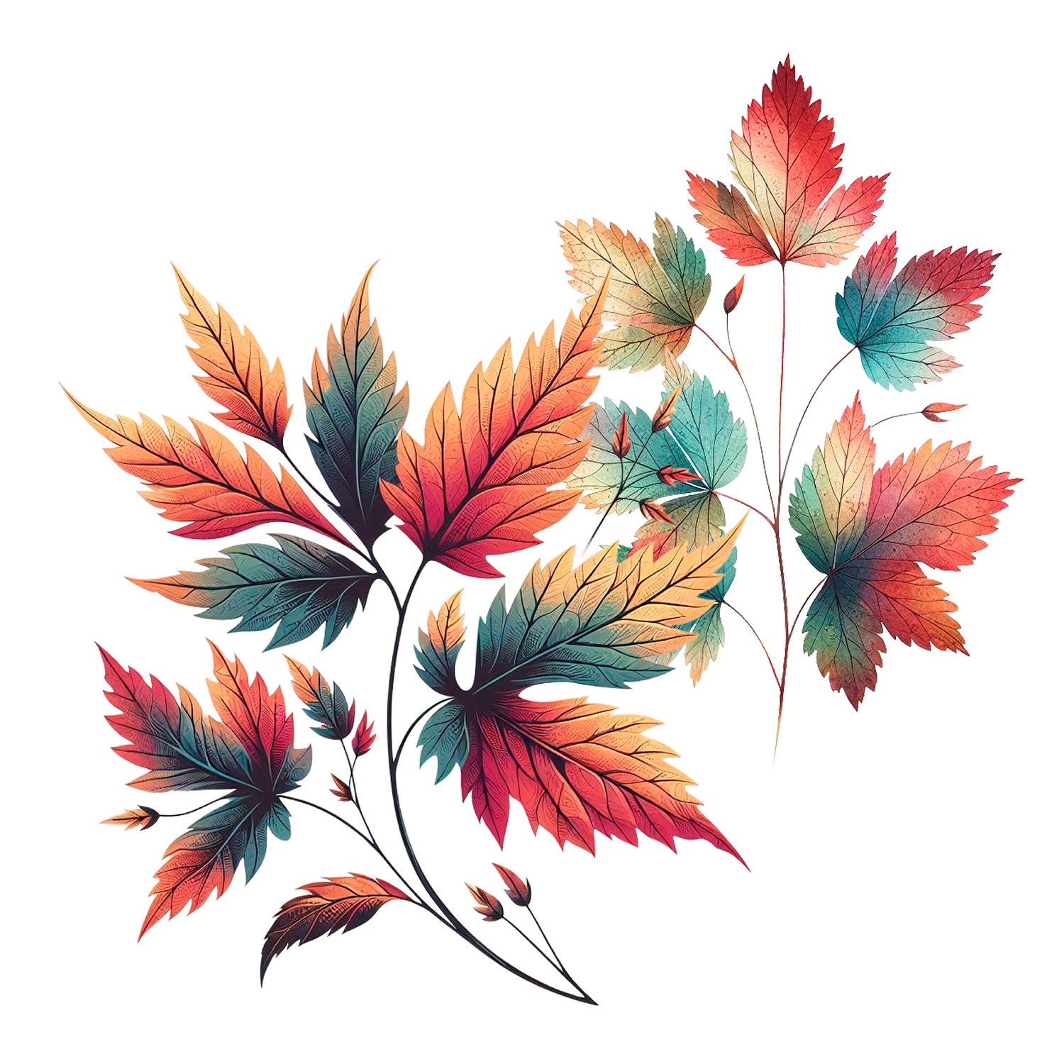 Autumn Leaves Clipart: Watercolor Flowers, Scrapbooking PNG (digital ...