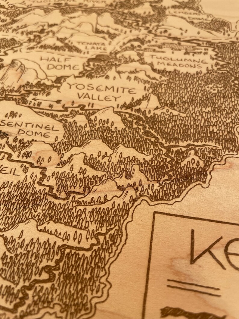 Yosemite National Park Laser Engraged Wooden Map, Originally Hand-drawn ...