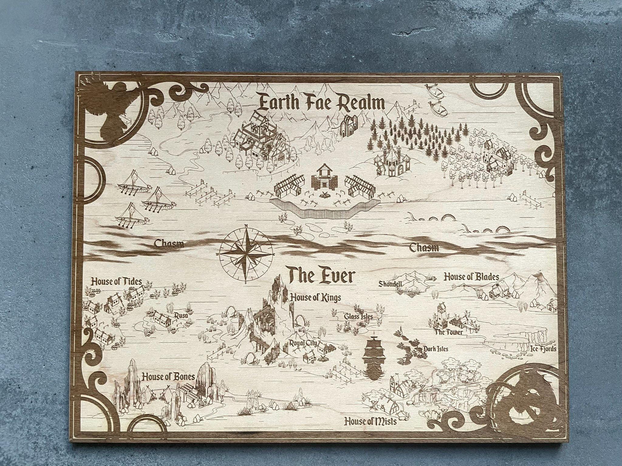 The Ever Kingdom Wooden Laser Engraved Map, the Ever Seas Series ...