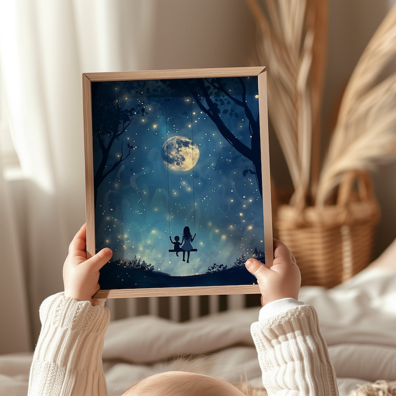 Mother and Son Celestial Swing Digital Image Tranquil Night Sky Art ...