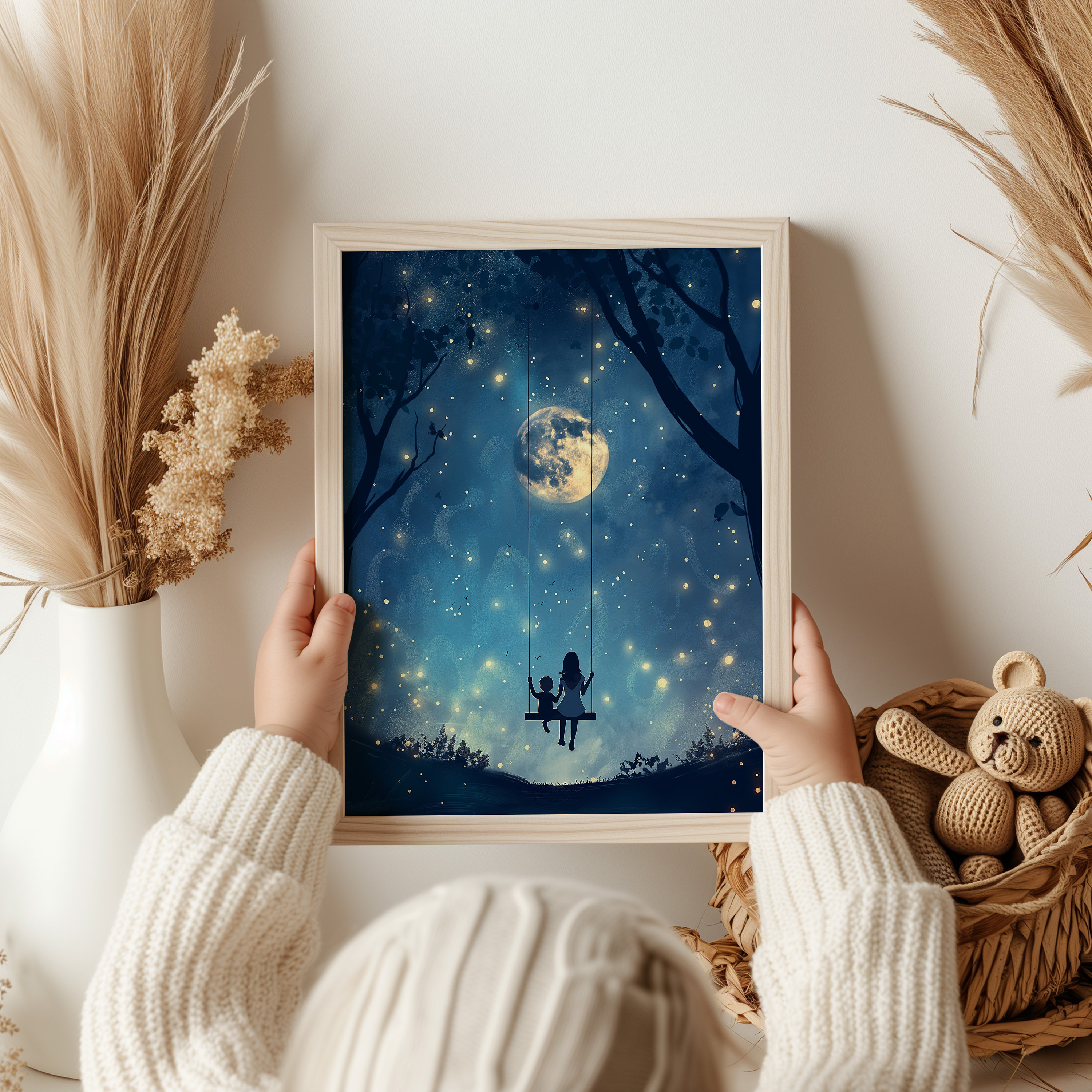 Mother and Son Celestial Swing Digital Image Tranquil Night Sky Art ...