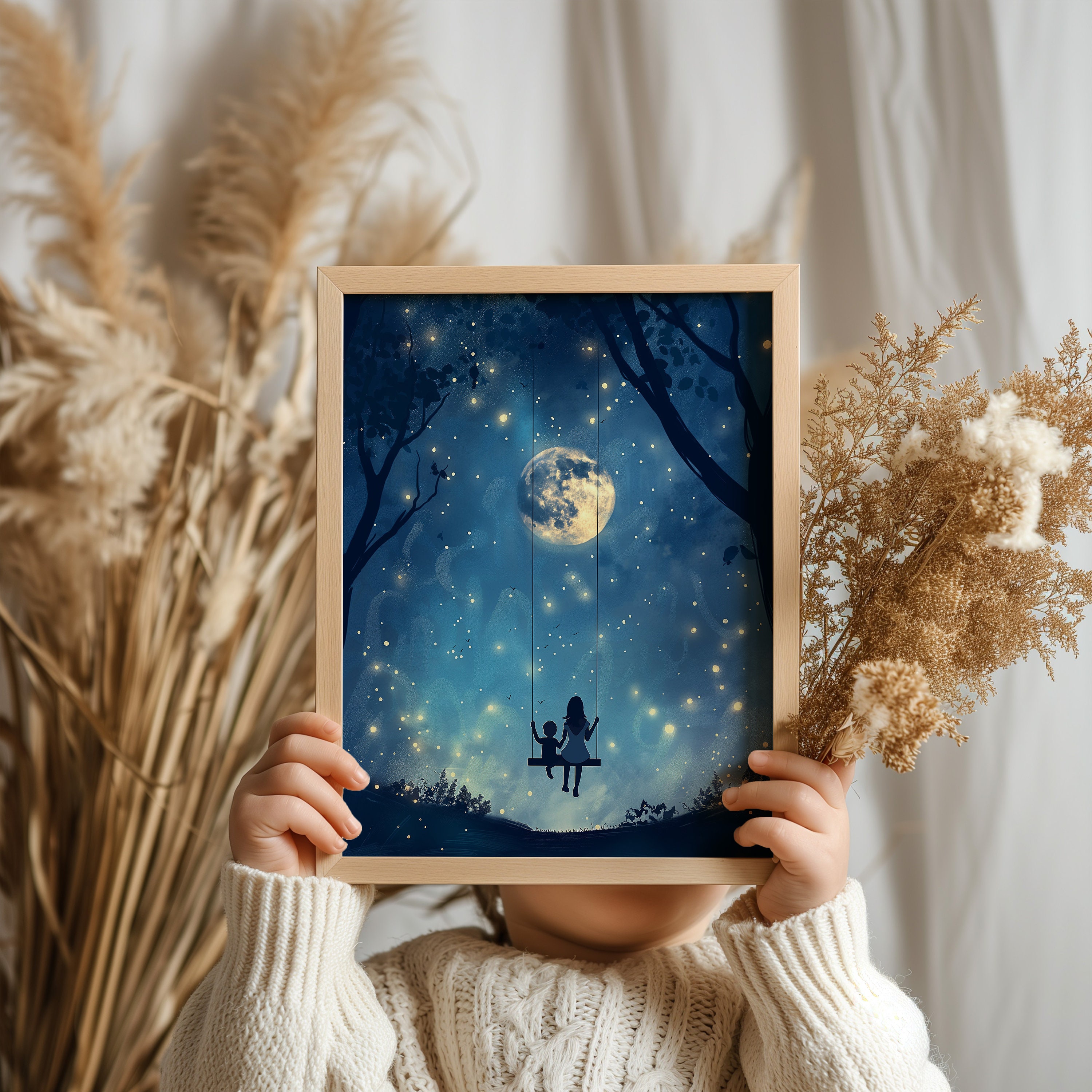 Mother and Son Celestial Swing Digital Image Tranquil Night Sky Art Download, Ideal for Mother's ...