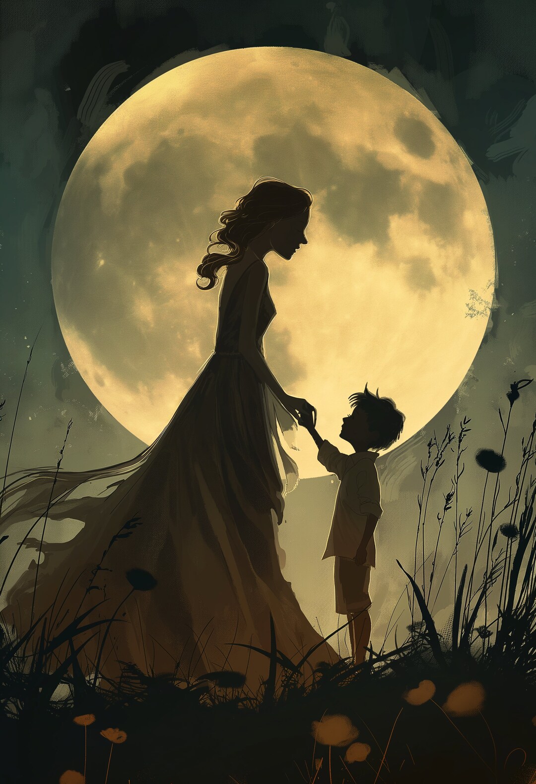 Mother and Son Moonlit Silhouette Digital Download, Ideal for Mother's ...