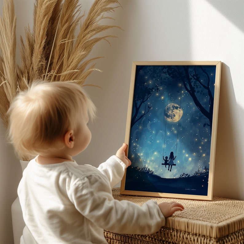 Mother and Son Celestial Swing Digital Image Tranquil Night Sky Art ...