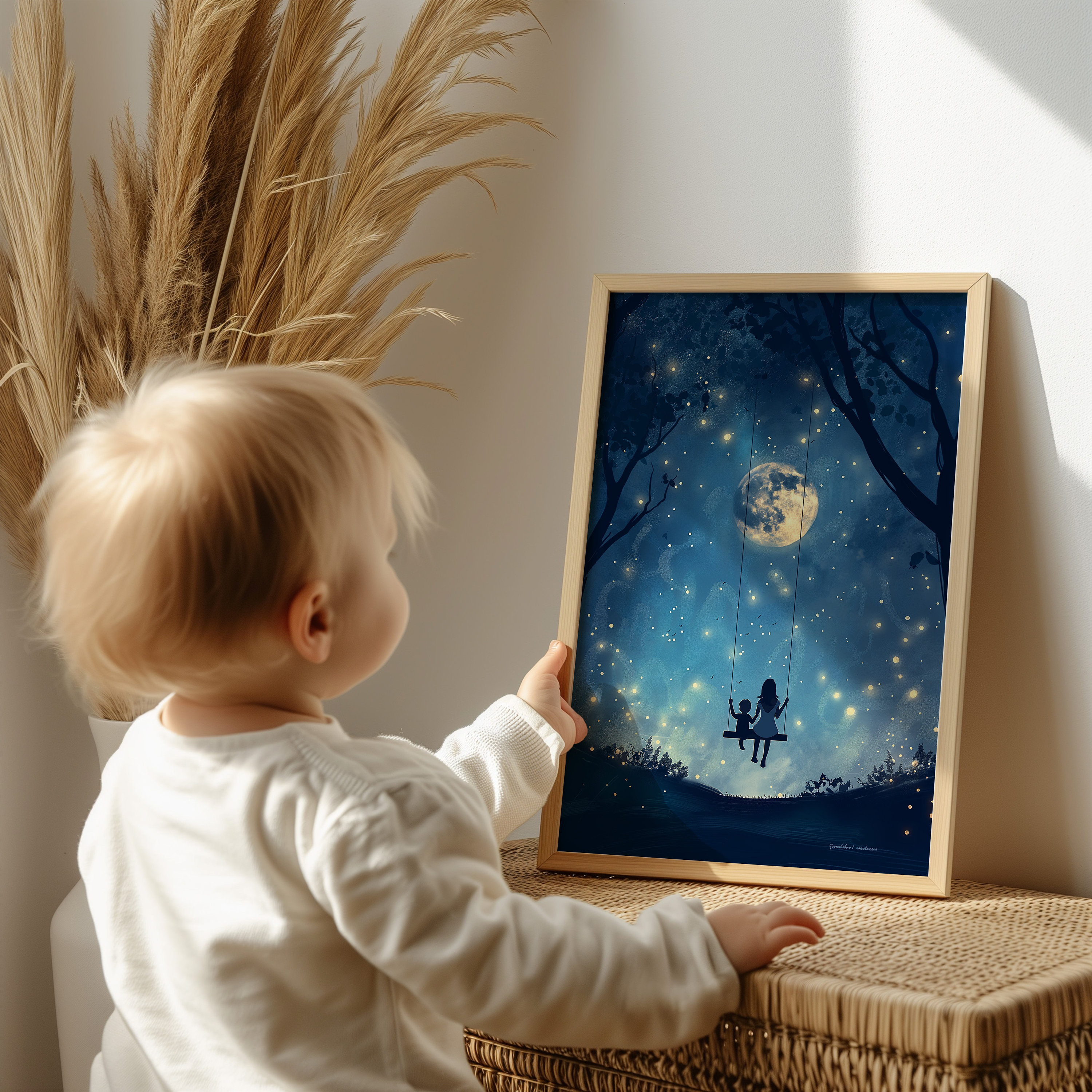 Mother and Son Celestial Swing Digital Image Tranquil Night Sky Art ...