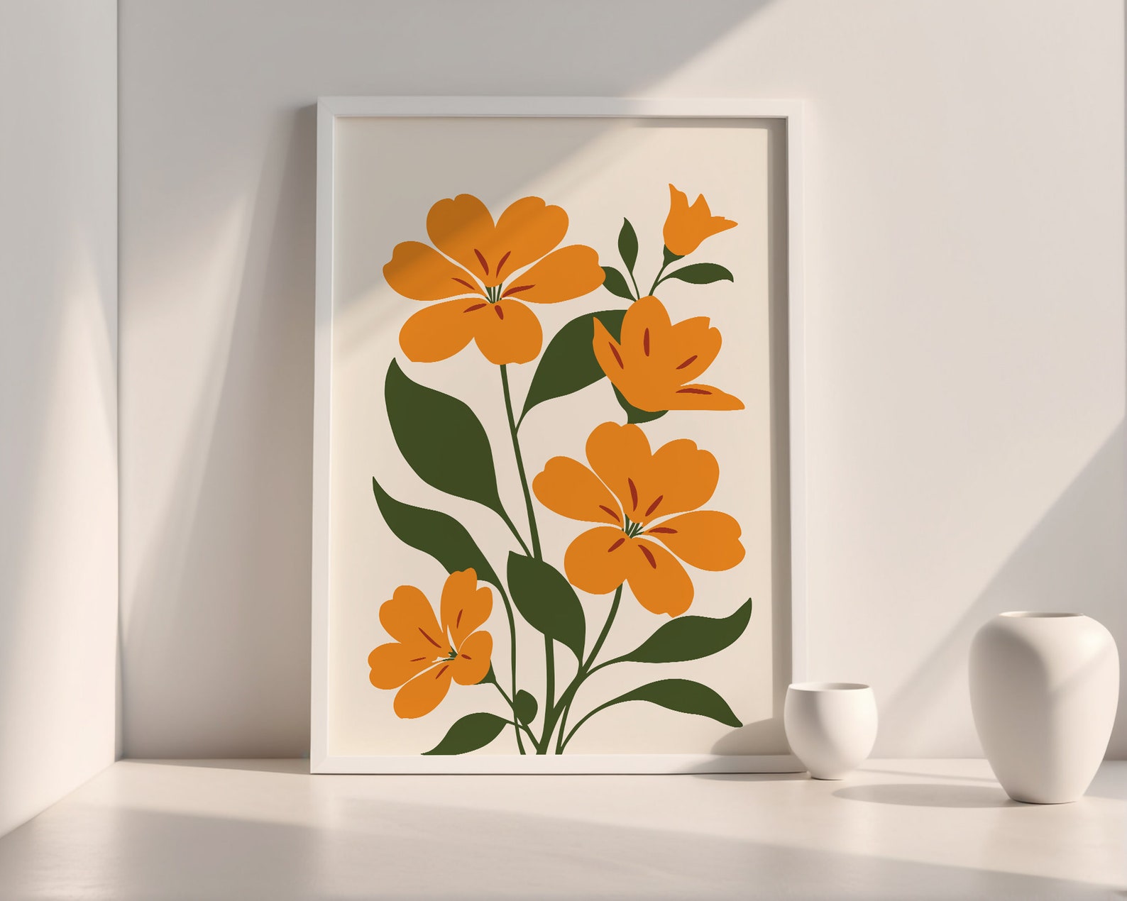 Yellow Orange Abstract Flower Poster, Botanical Flowers Print 70s Wall ...