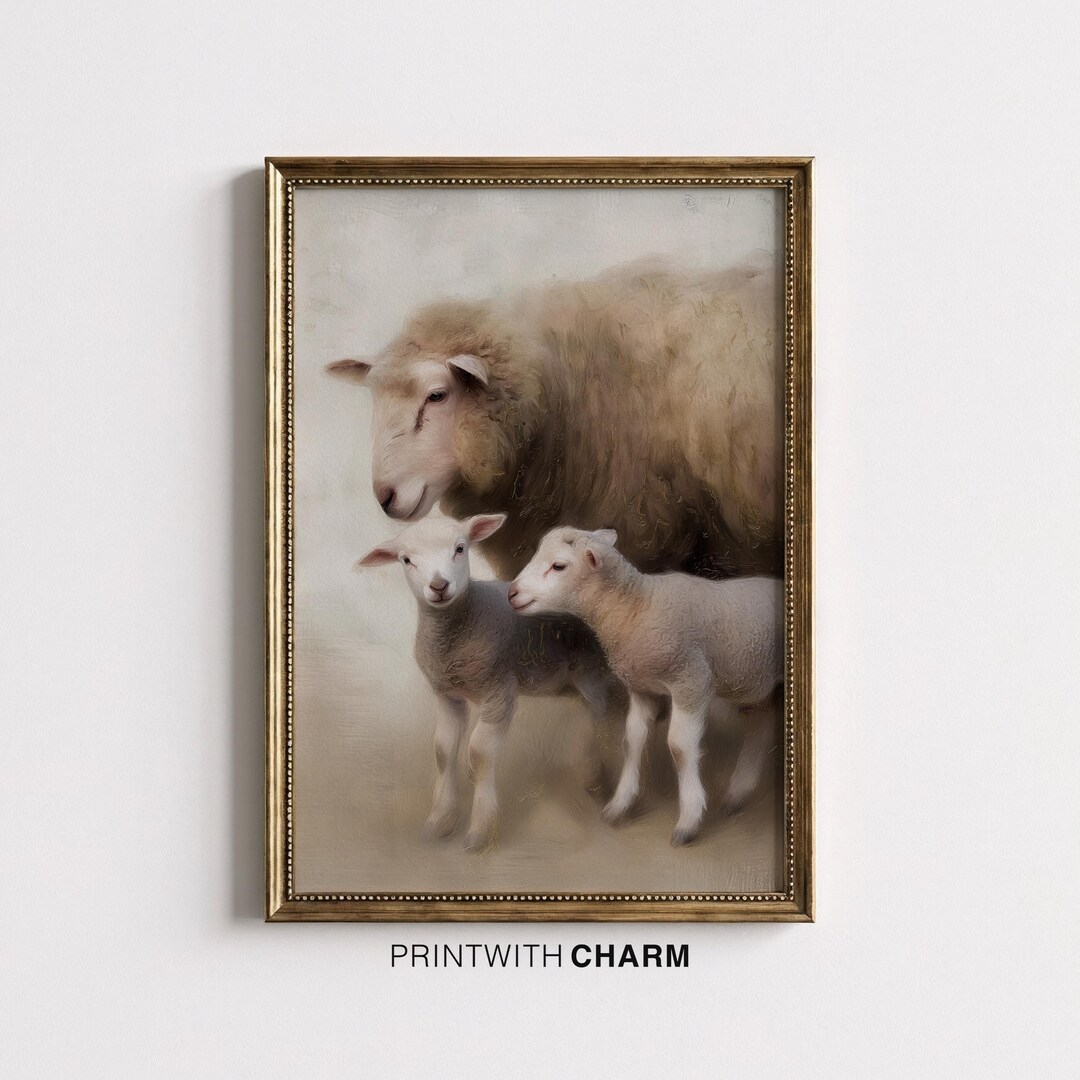 Title Vintage Mother Sheep Art Farmhouse Nursery Wall Decor Countryside ...