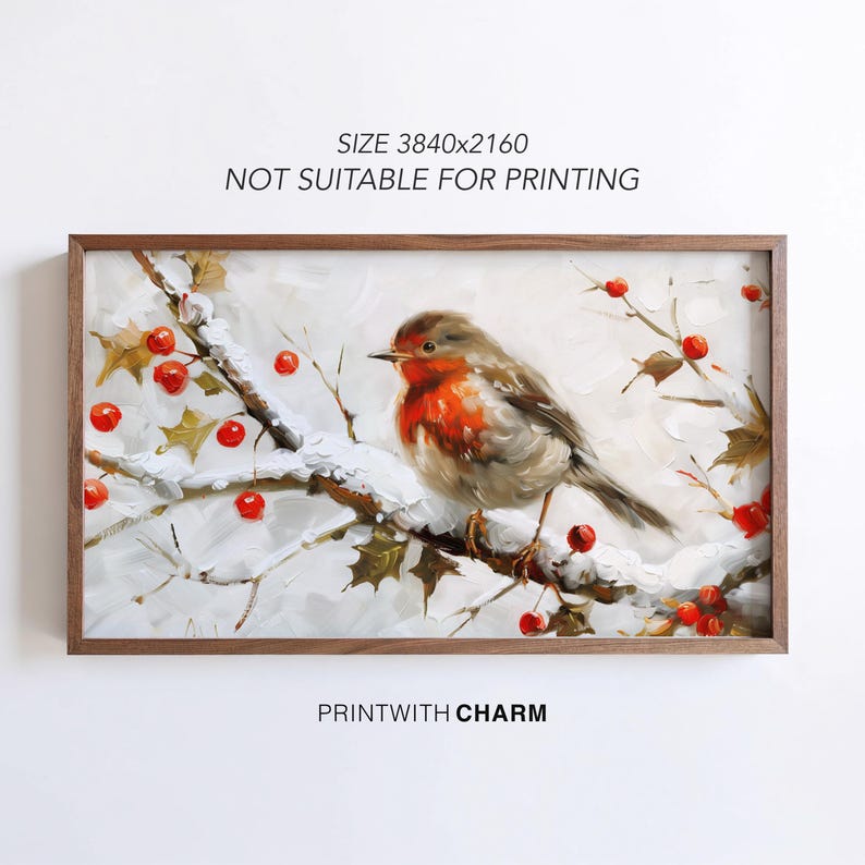 Robin Frame TV Art, Vintage Winter Bird Oil Painting, for Samsung - Etsy