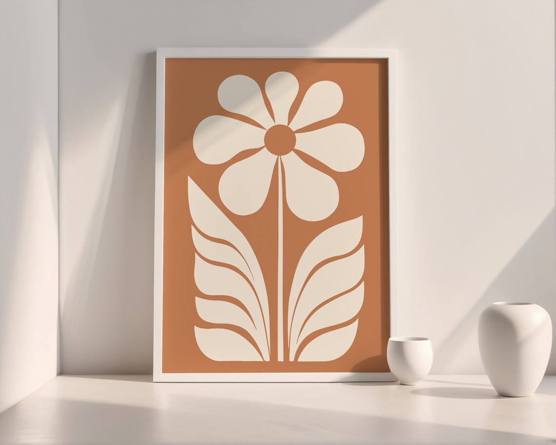 Single Flower Abstract Art, Terracotta Minimalist Floral Wall Art ...