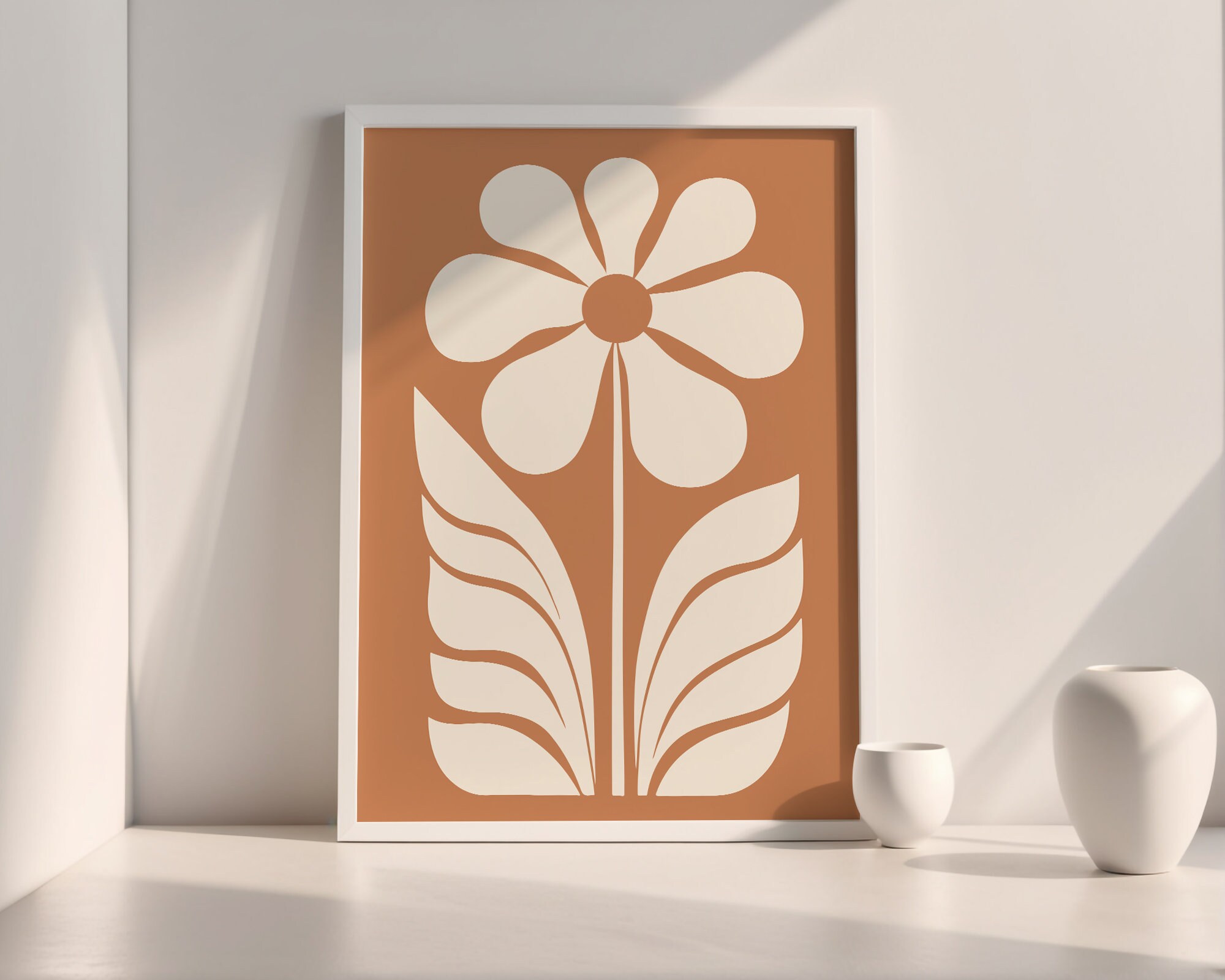 Single Flower Abstract Art, Terracotta Minimalist Floral Wall Art ...