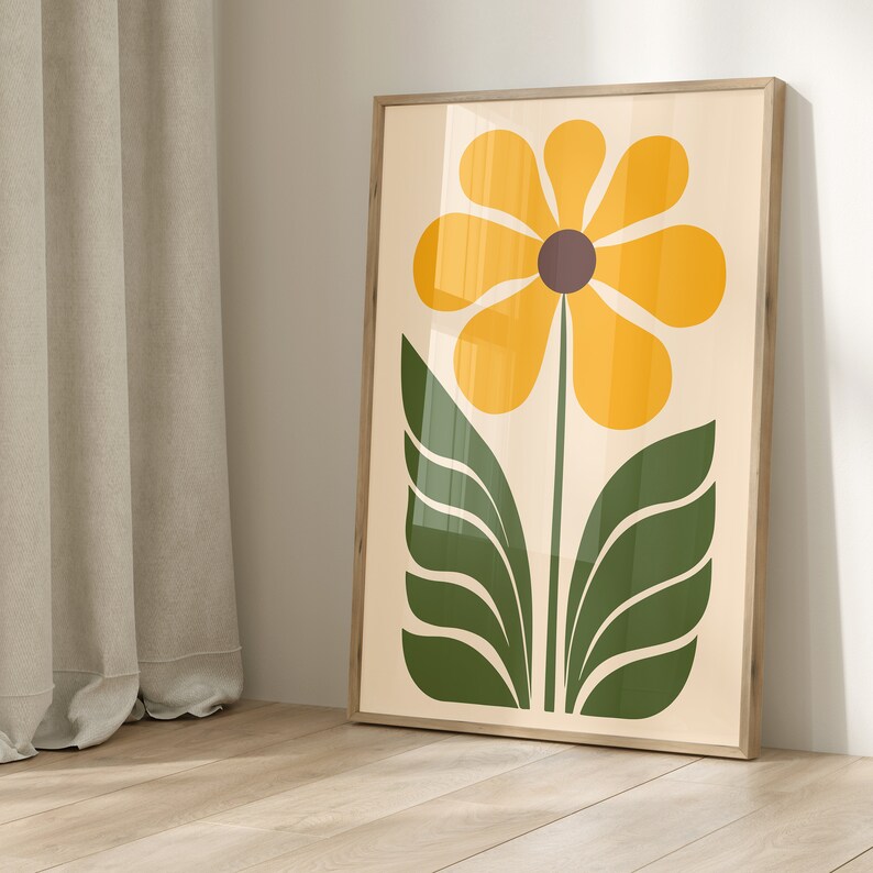 Sunflower Art Print, Neutral Boho Abstract Home Decor, Retro Botanical ...