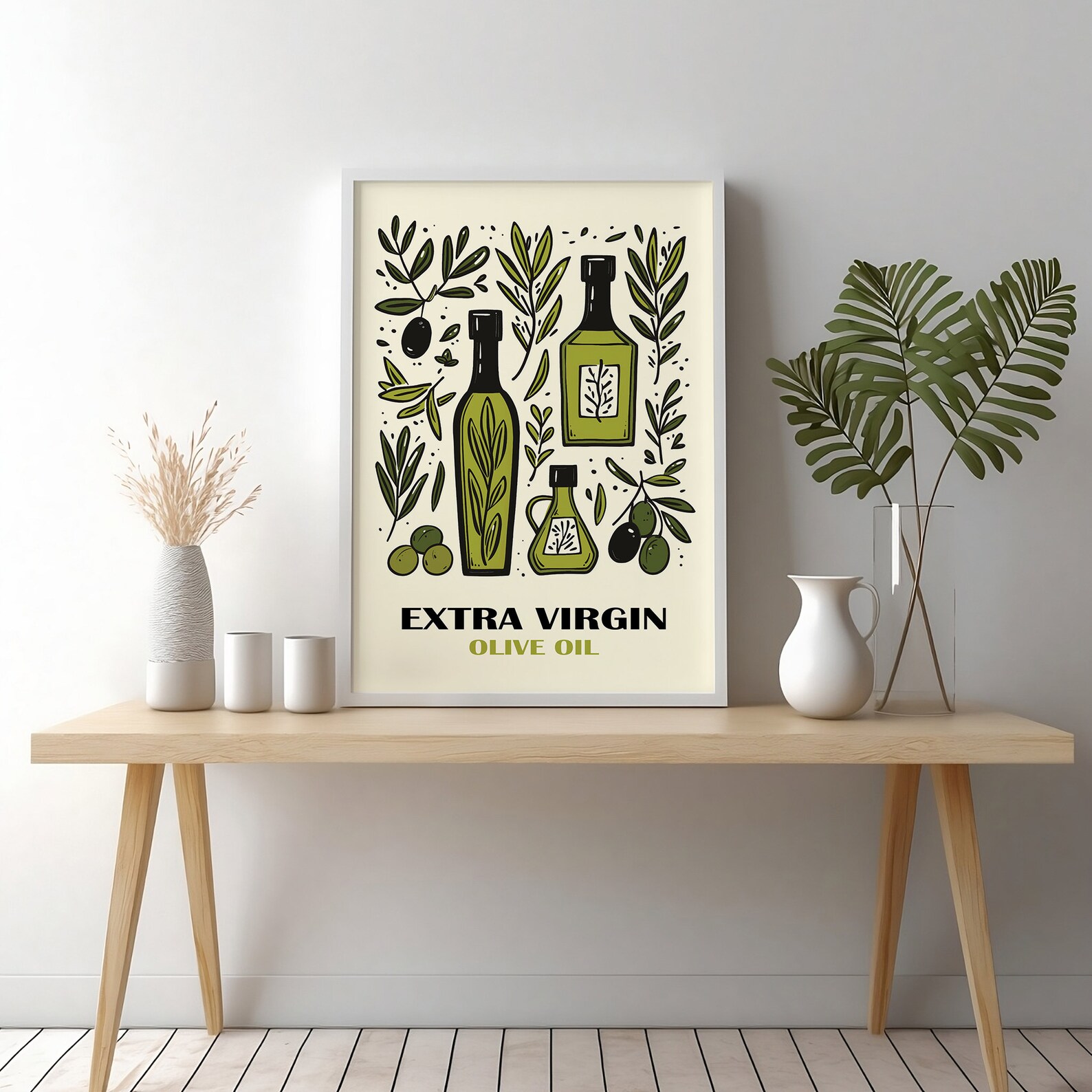 Extra Virgin Olive Oil Print Kitchen Wall Art, Trendy Green Printable ...