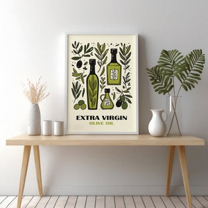 Extra Virgin Olive Oil Print Kitchen Wall Art, Trendy Green Printable ...