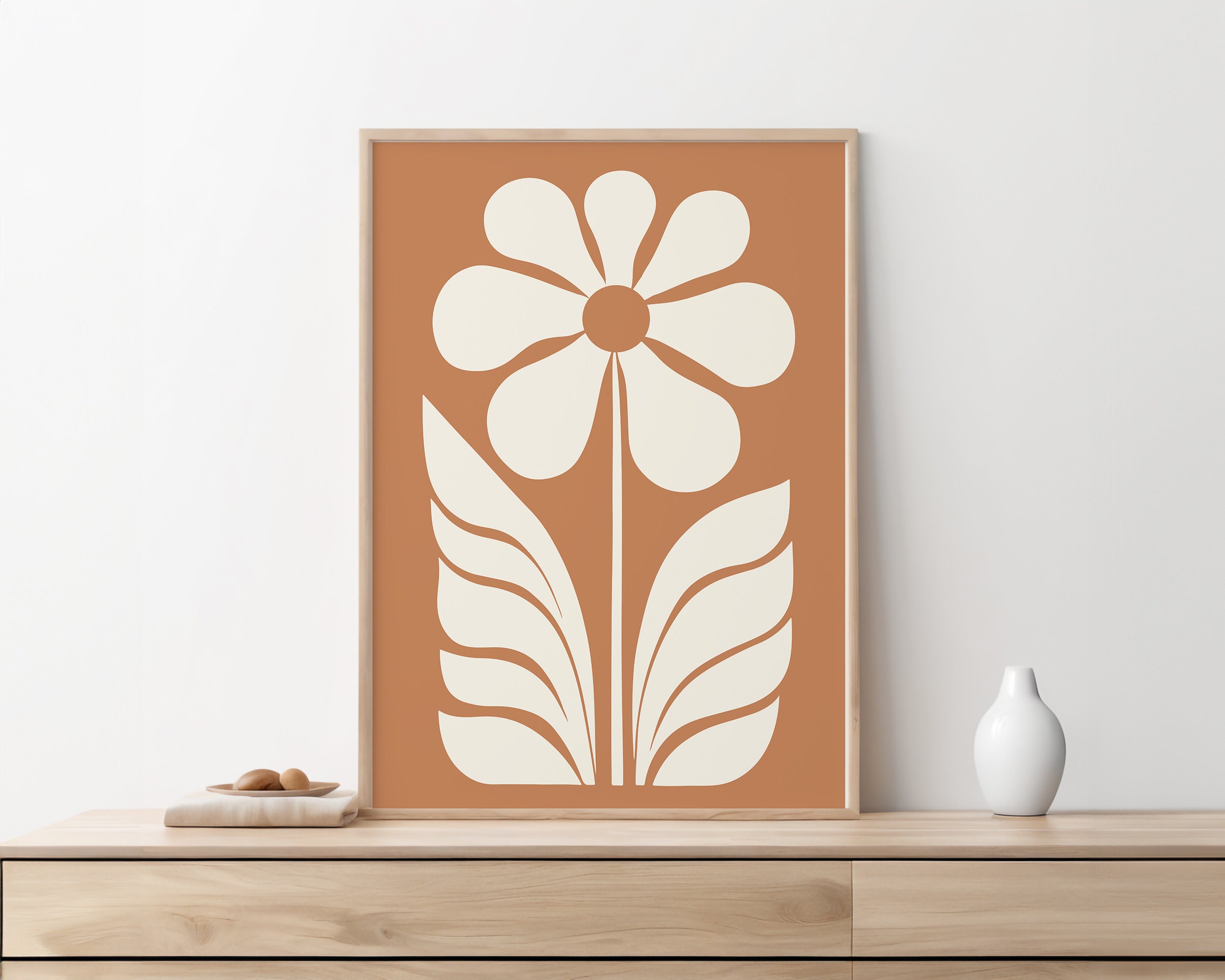 Single Flower Abstract Art, Terracotta Minimalist Floral Wall Art ...