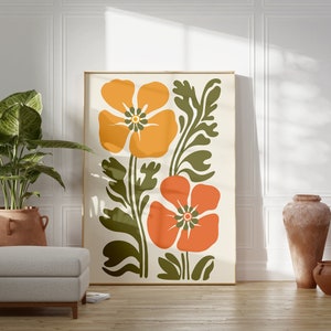 Funky Flower Print Set Trendy Groovy Flowers, Botanical Retro Art, Fun ...