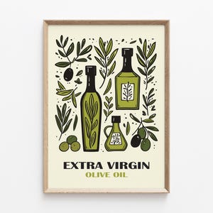 Extra Virgin Olive Oil Print Kitchen Wall Art, Trendy Green Printable ...
