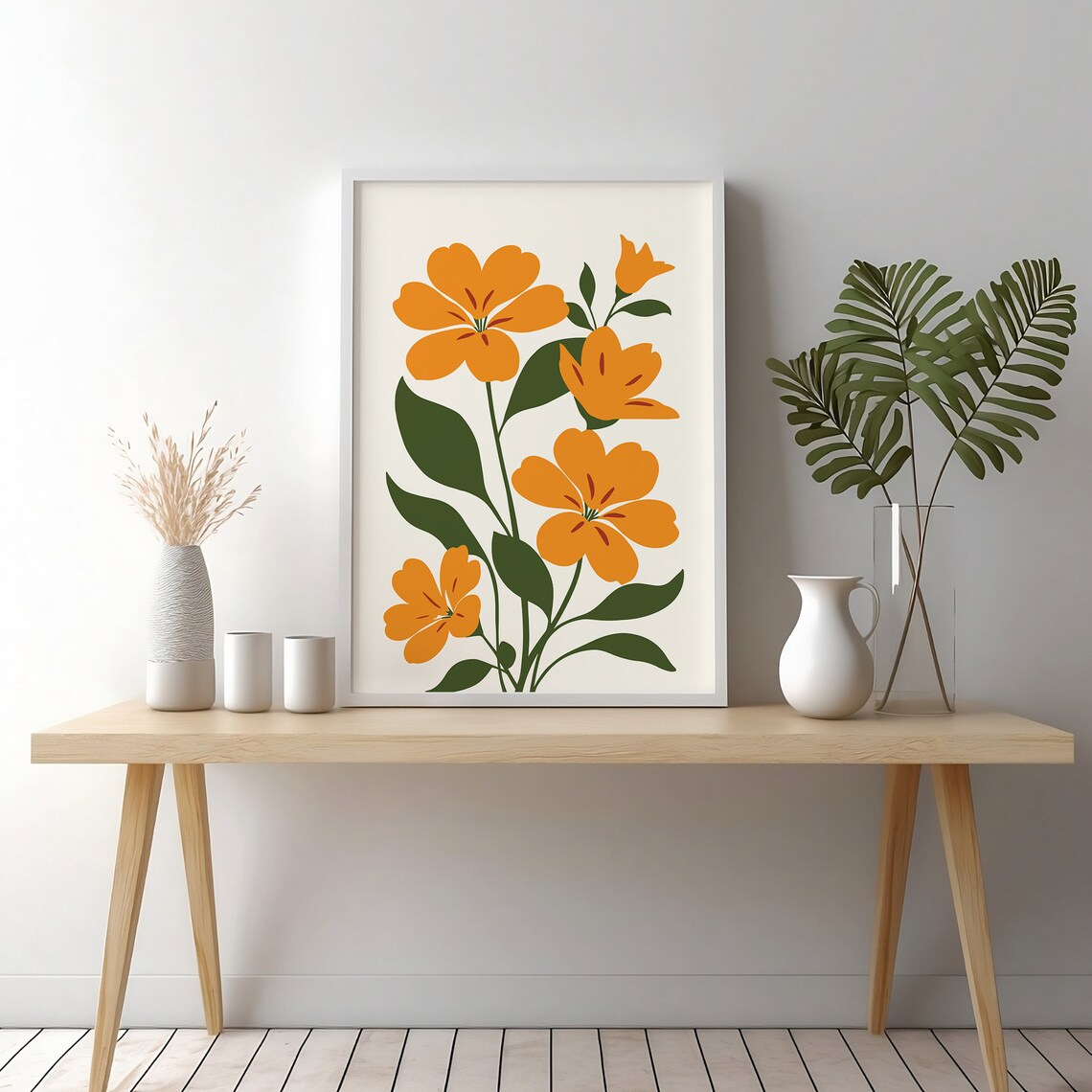 Yellow Orange Abstract Flower Poster, Botanical Flowers Print 70s Wall ...