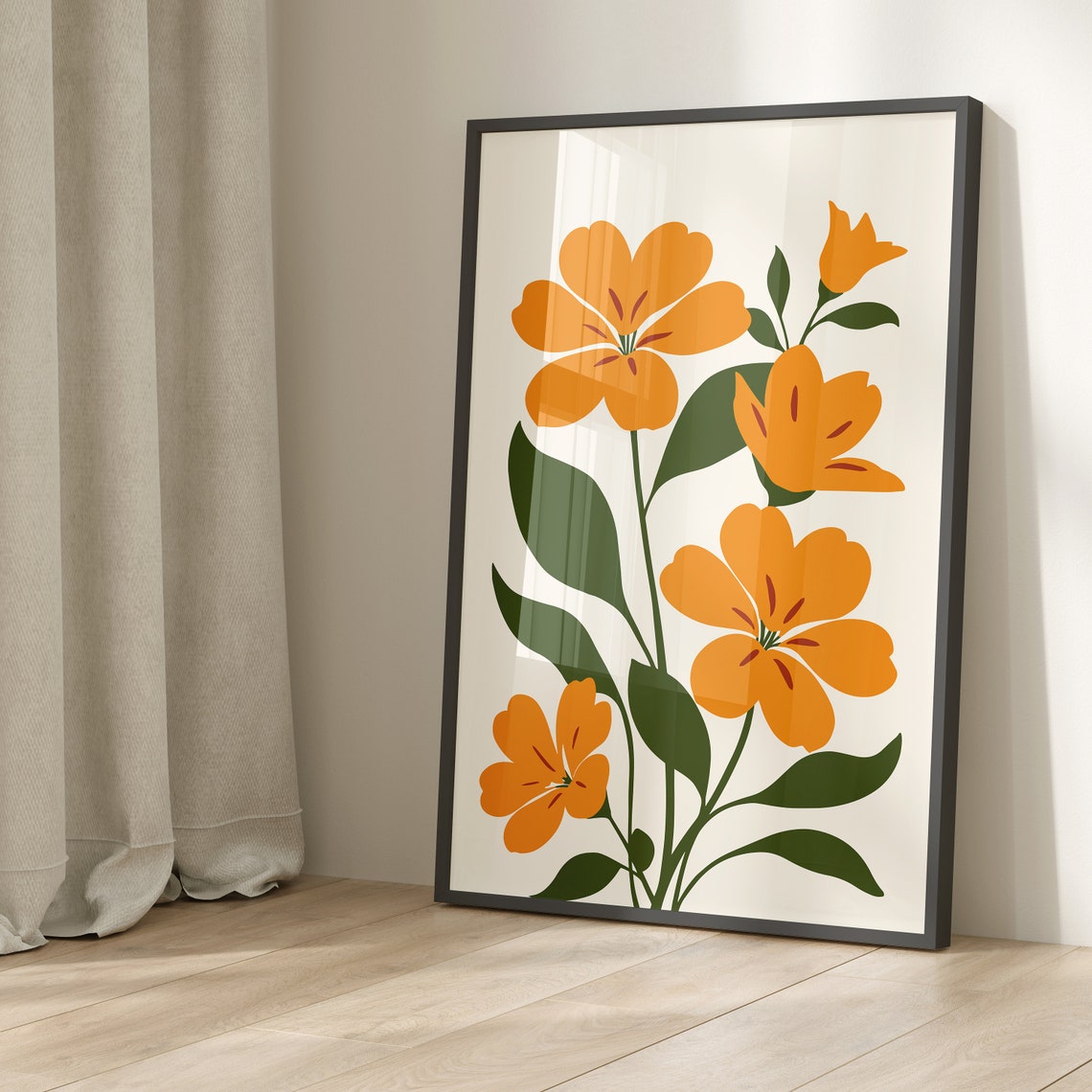 Yellow Orange Abstract Flower Poster, Botanical Flowers Print 70s Wall ...