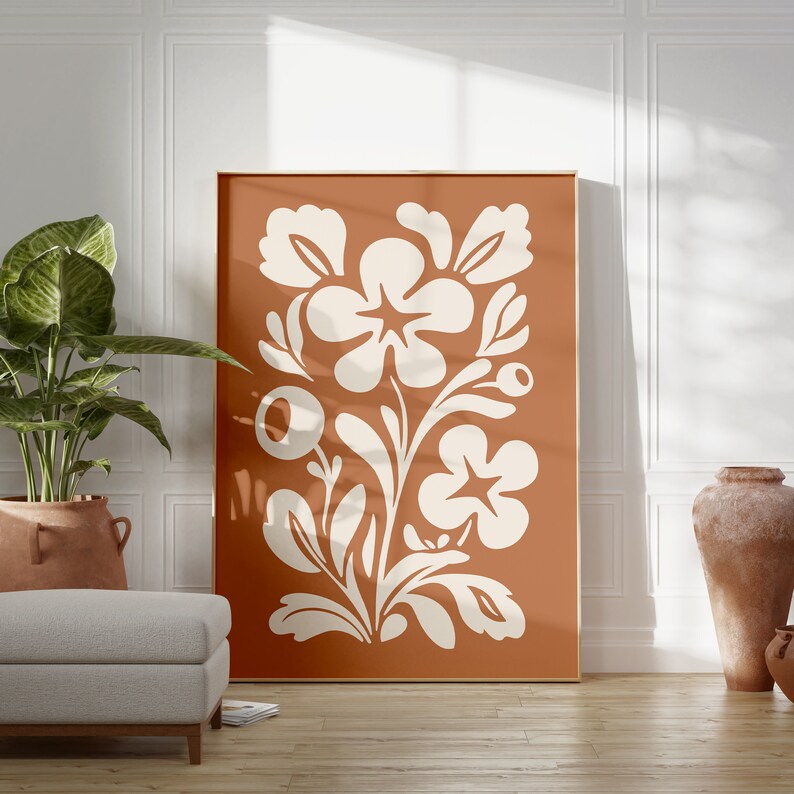 Abstract Botanical, Terracotta Prints, Burnt Orange Print, Printable ...