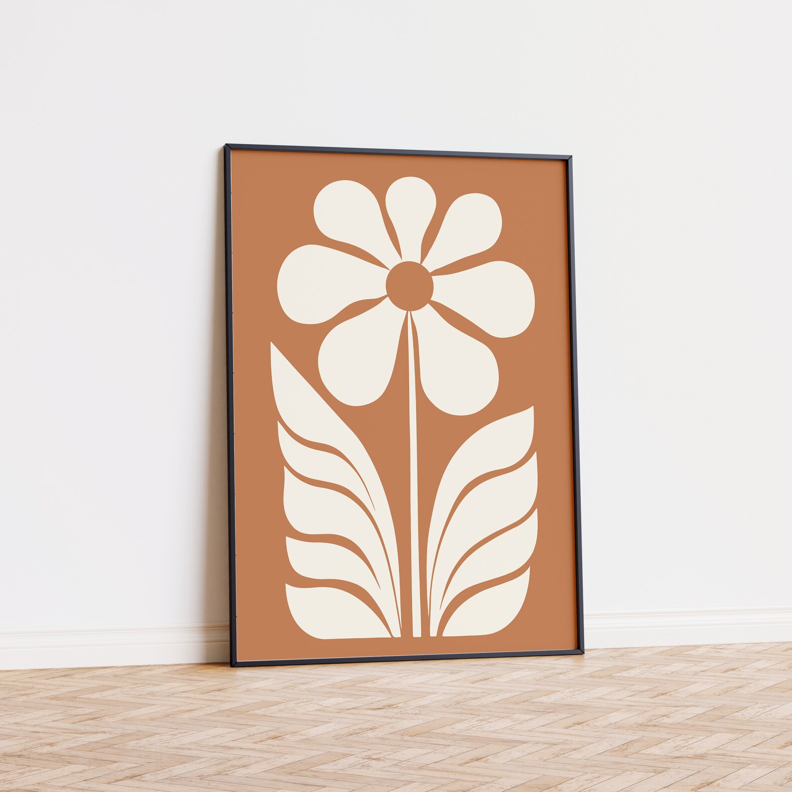 Single Flower Abstract Art, Terracotta Minimalist Floral Wall Art ...