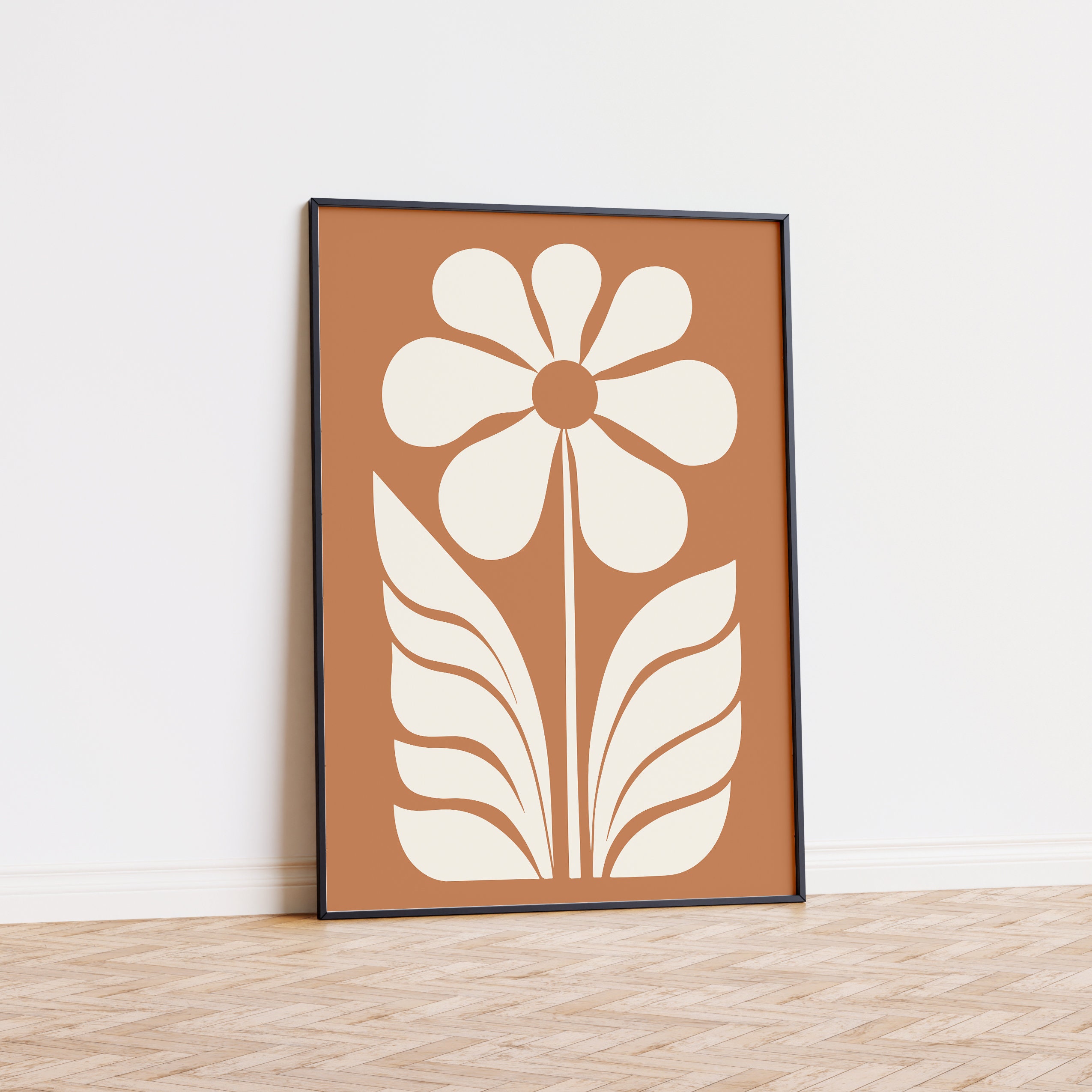 Single Flower Abstract Art, Terracotta Minimalist Floral Wall Art ...
